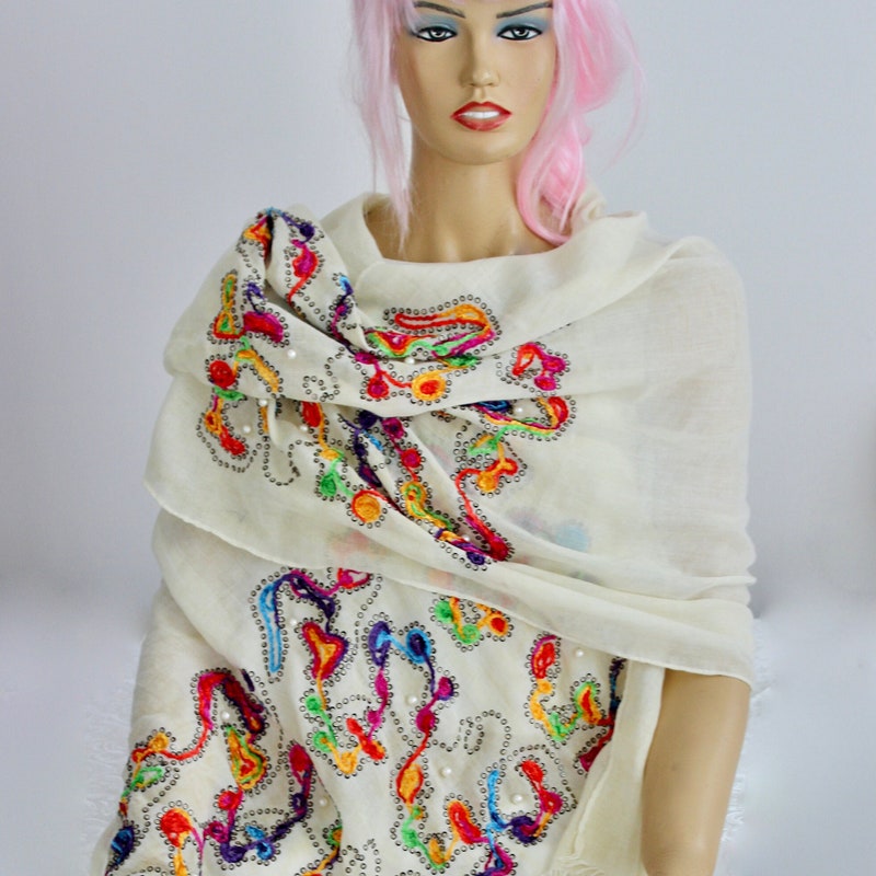 Hand Embroidered Scarf - Etsy
