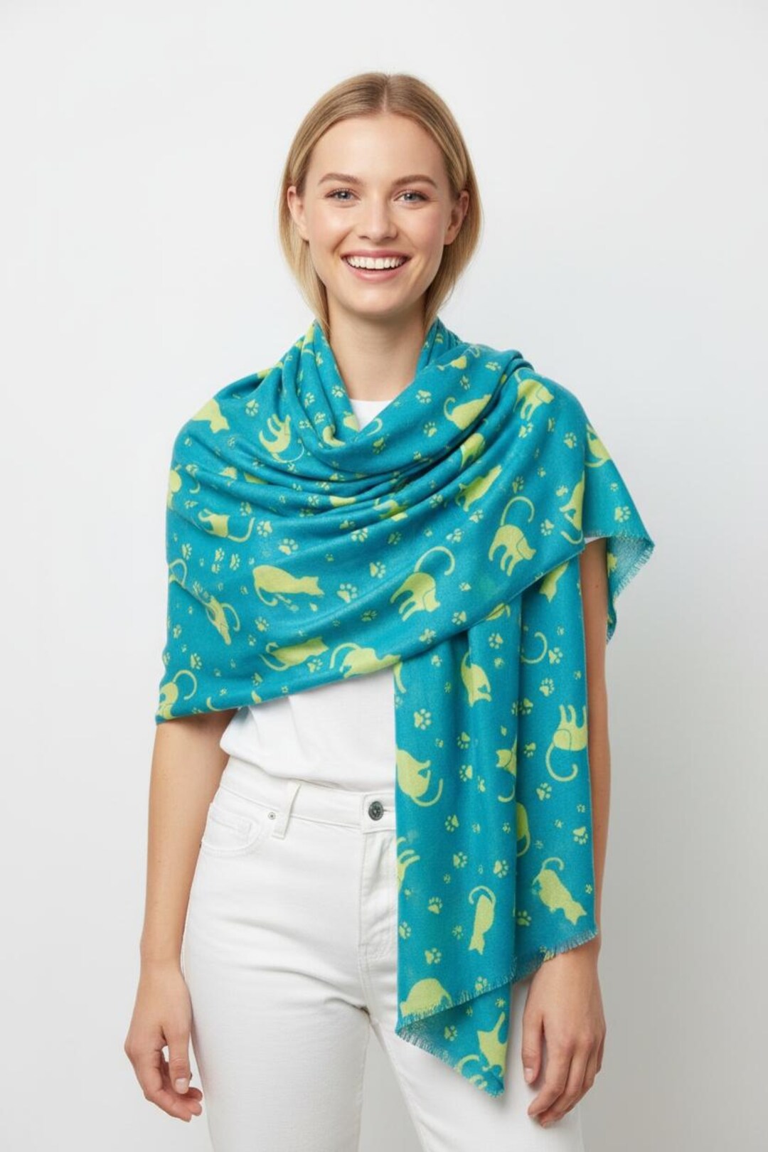 Cat Print Cotton Scarf – Lightweight & Soft Everyday Shawl - Cat Shawl ...
