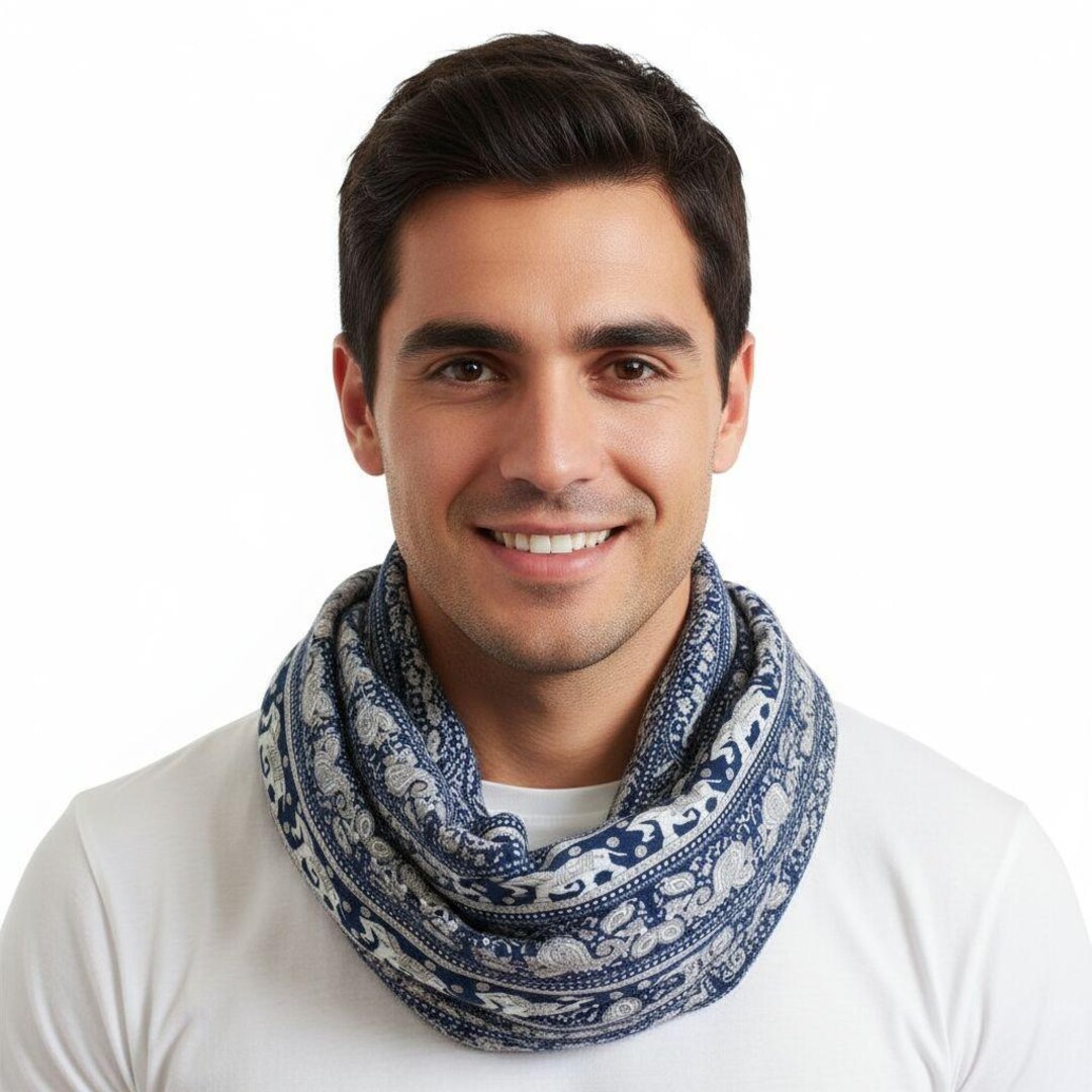Elephant Print Cotton Infinity Scarf – Navy Blue Unisex Loop - Etsy