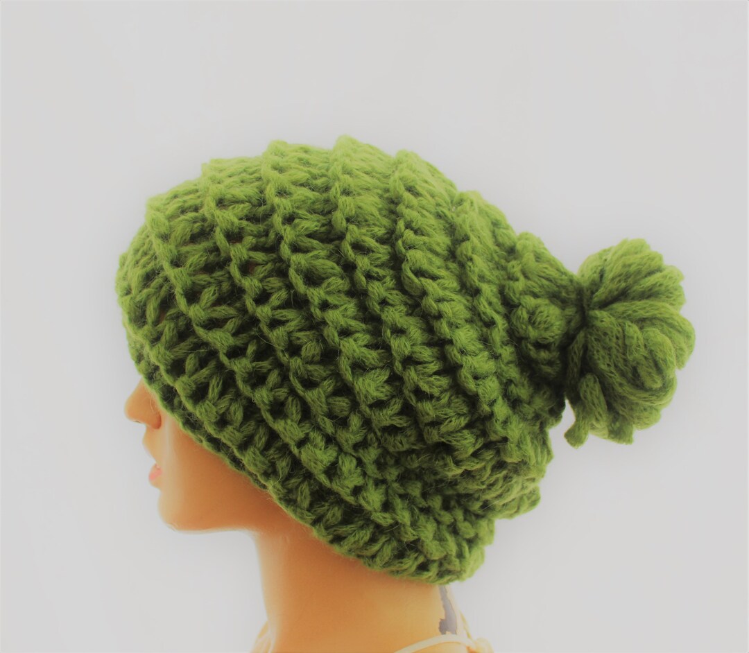 Green Knit Hat Beanie Hand Knit Hat Green Knitted Beanie - Etsy