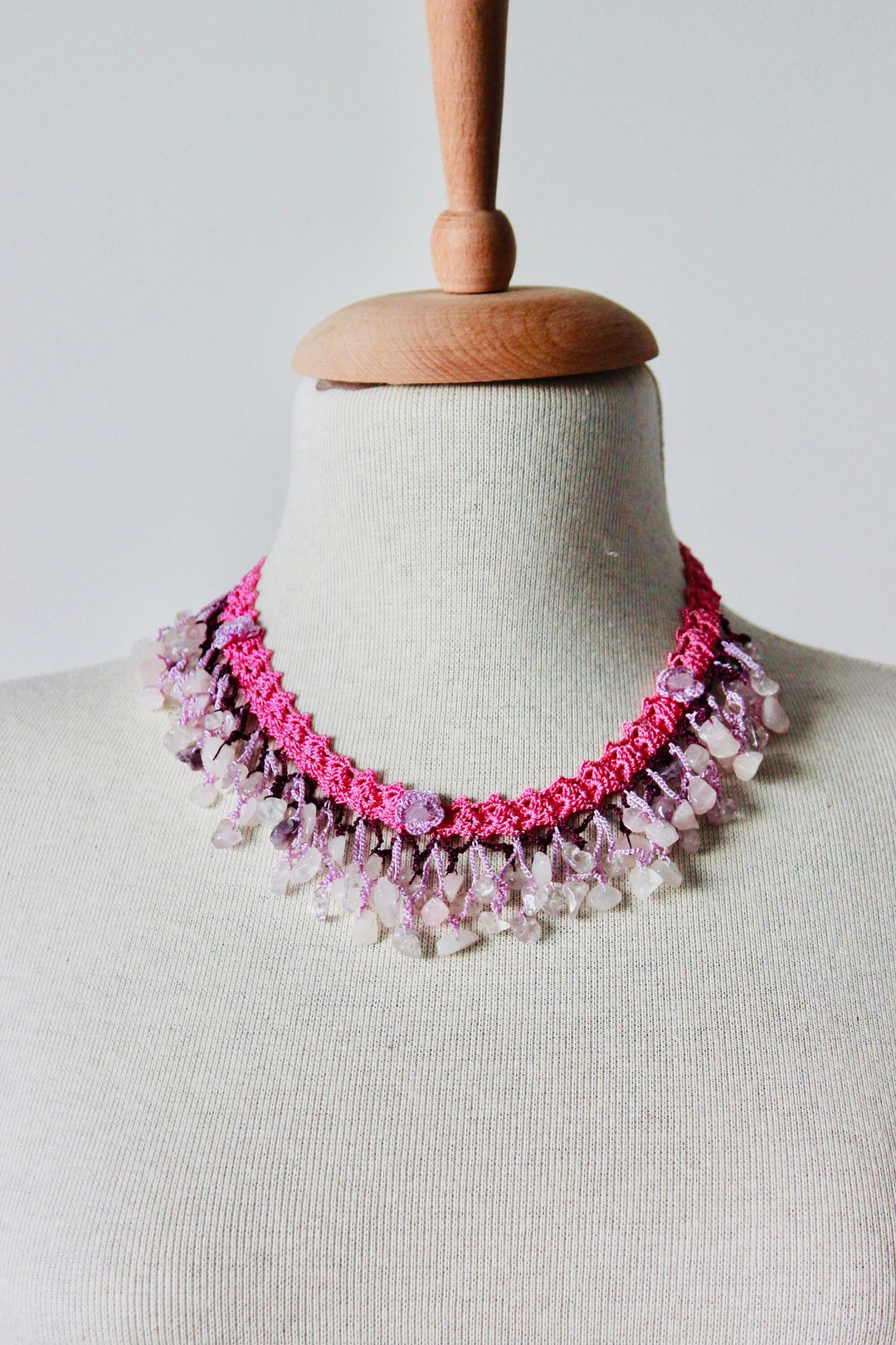 Amethyst Crochet Needle Pinknecklace, Boho Accessory, Bohemian ...