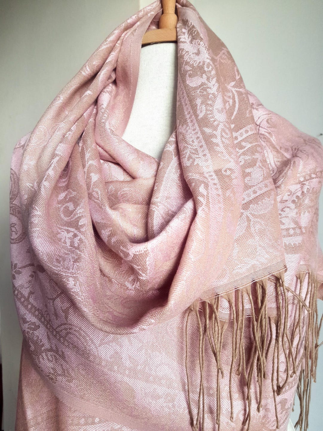 Pink Beige Pashmina Shawl Wraps Scarf Valentine's Day Gift Wife Gift ...