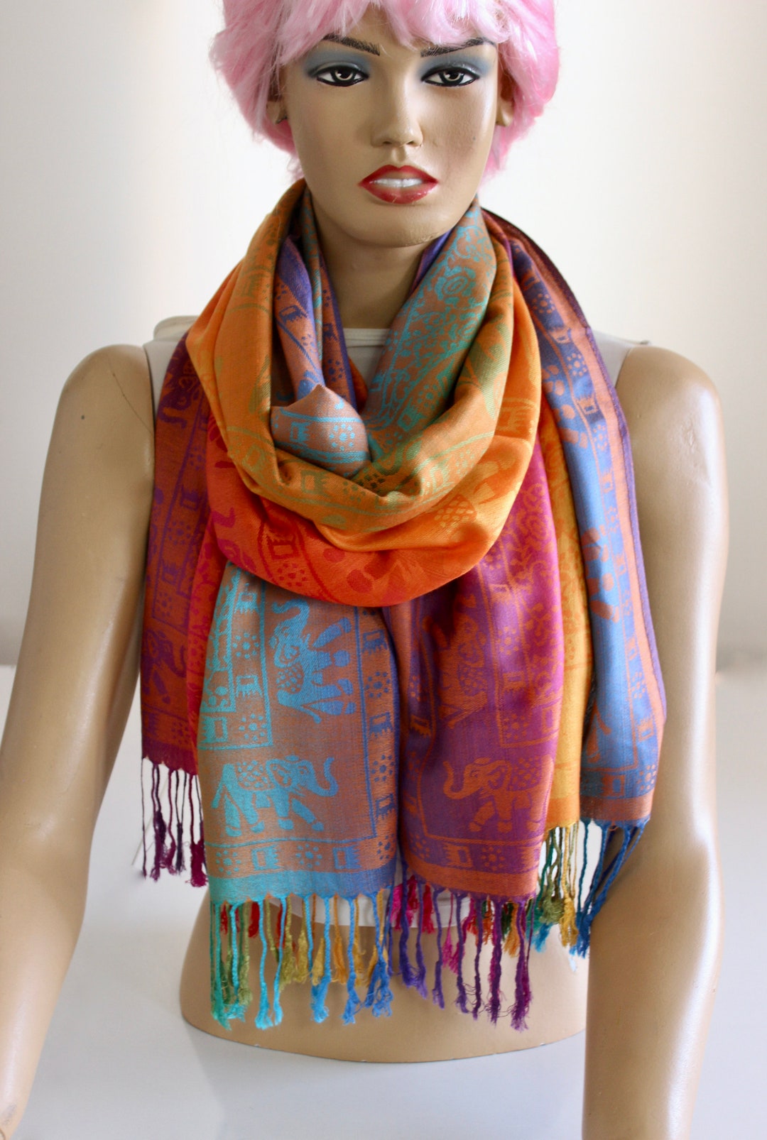 Elephant Pashmina Shawl Wraps Scarf - Woman Scarves - Elephant Gift ...