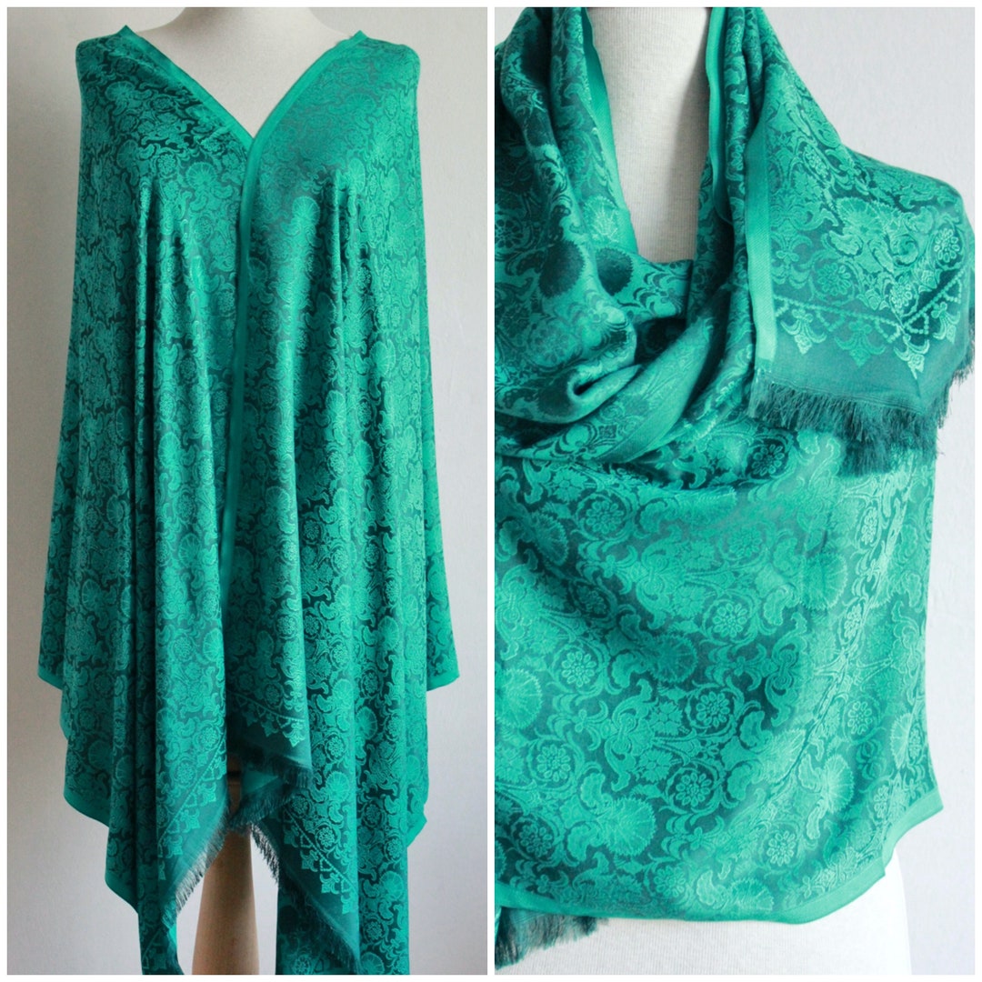 Emerald Green Silk Shawl / Floral Silk Scarf Shawl / Green Shawl Wraps ...