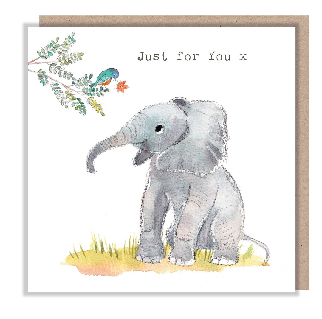 Elephant Greeting Card - Just for You - Charming Illustration ...