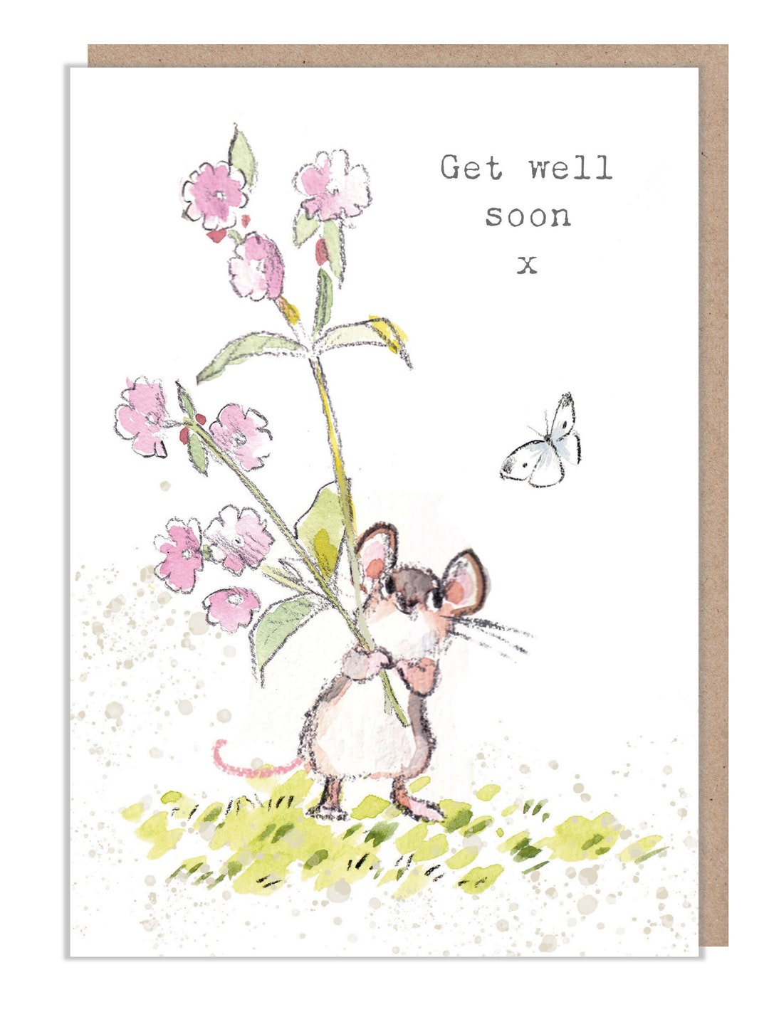 Get Well Soon, Cute Mouse With Flowers Illustration BWE030 - Etsy