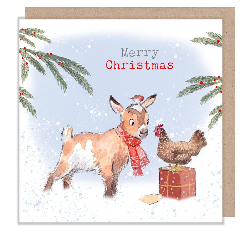 Christmas Card With Goat - Etsy UK
