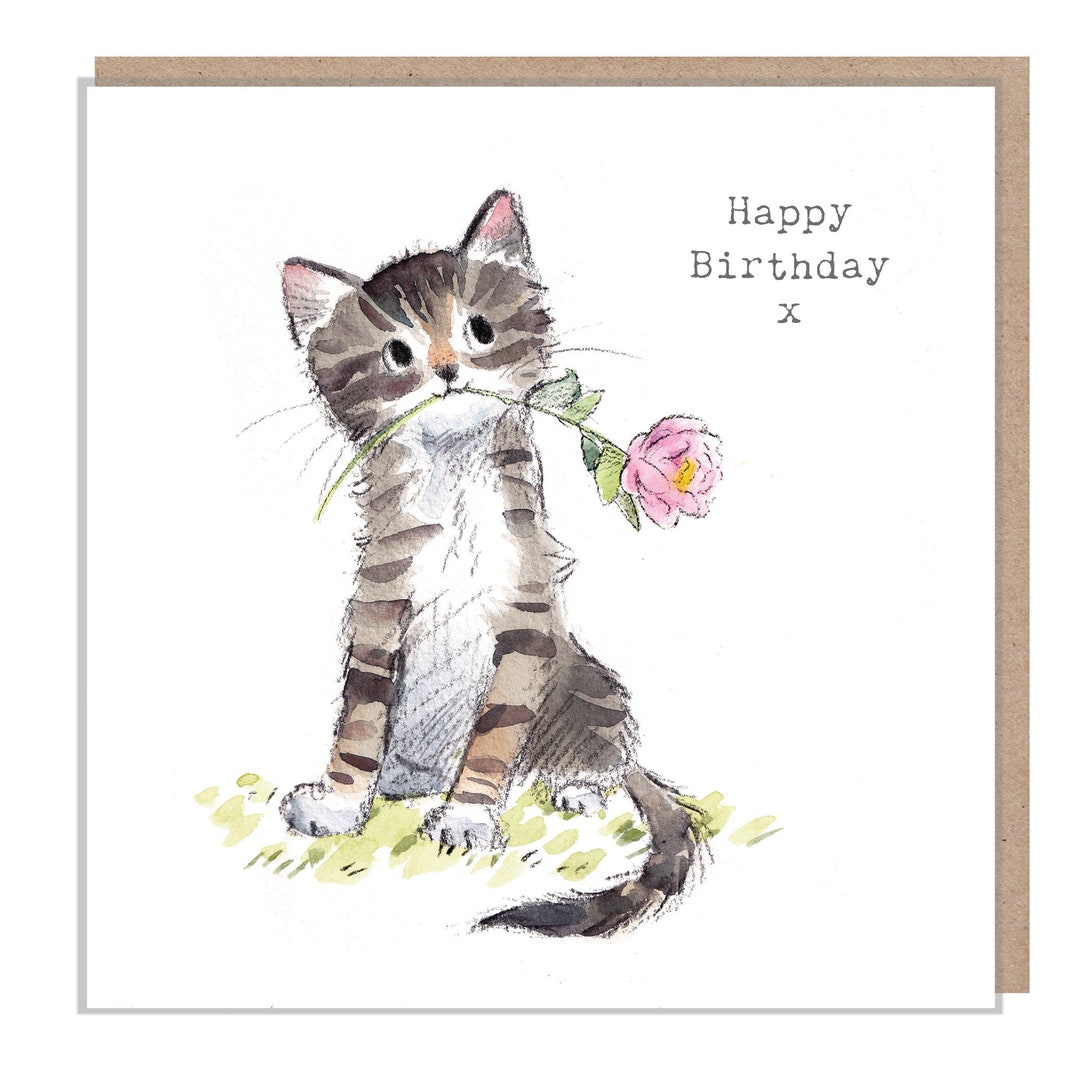 Cat Birthday Card - Quality Greeting Card - Charming Illustration ...