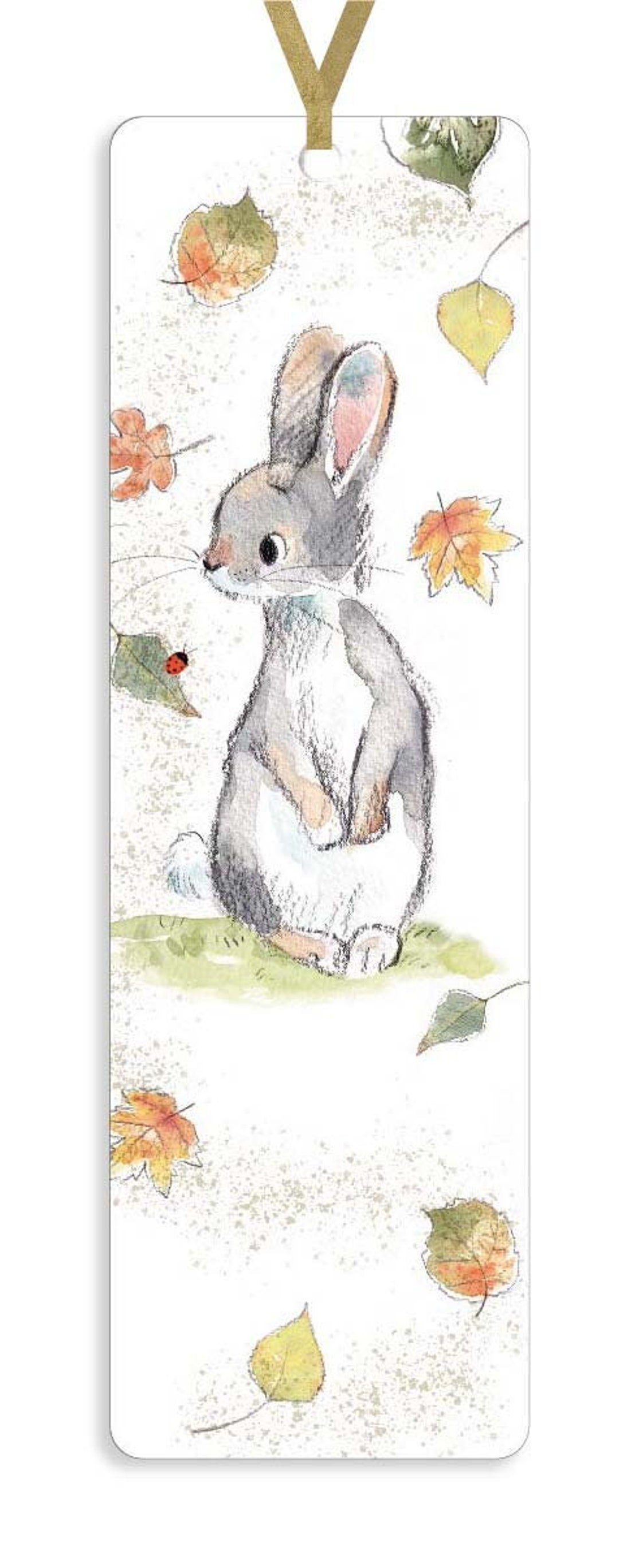 Bookmark With Ribbon - Rabbit With Ladybird and Leaves Illustration ...
