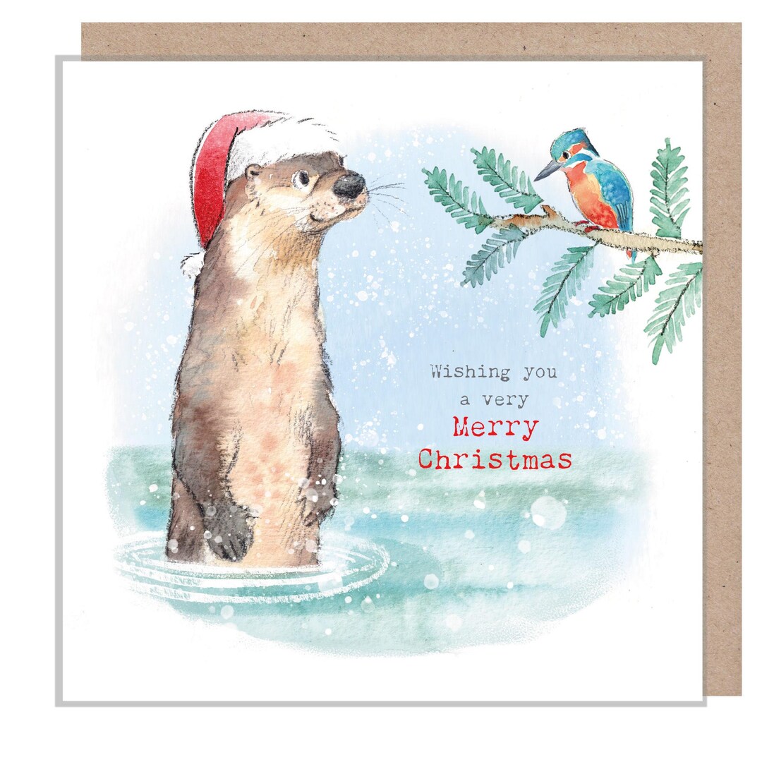 Quality Christmas Card- Merry Christmas - Otter and Kingfisher ...