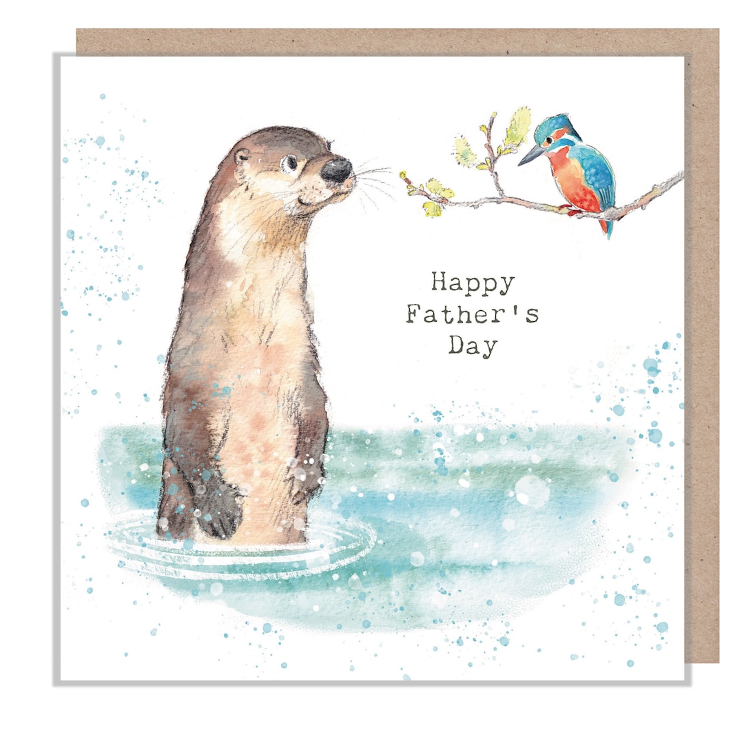 Fathers Day Card - Otter and Kingfisher Illustration - 'down by the ...