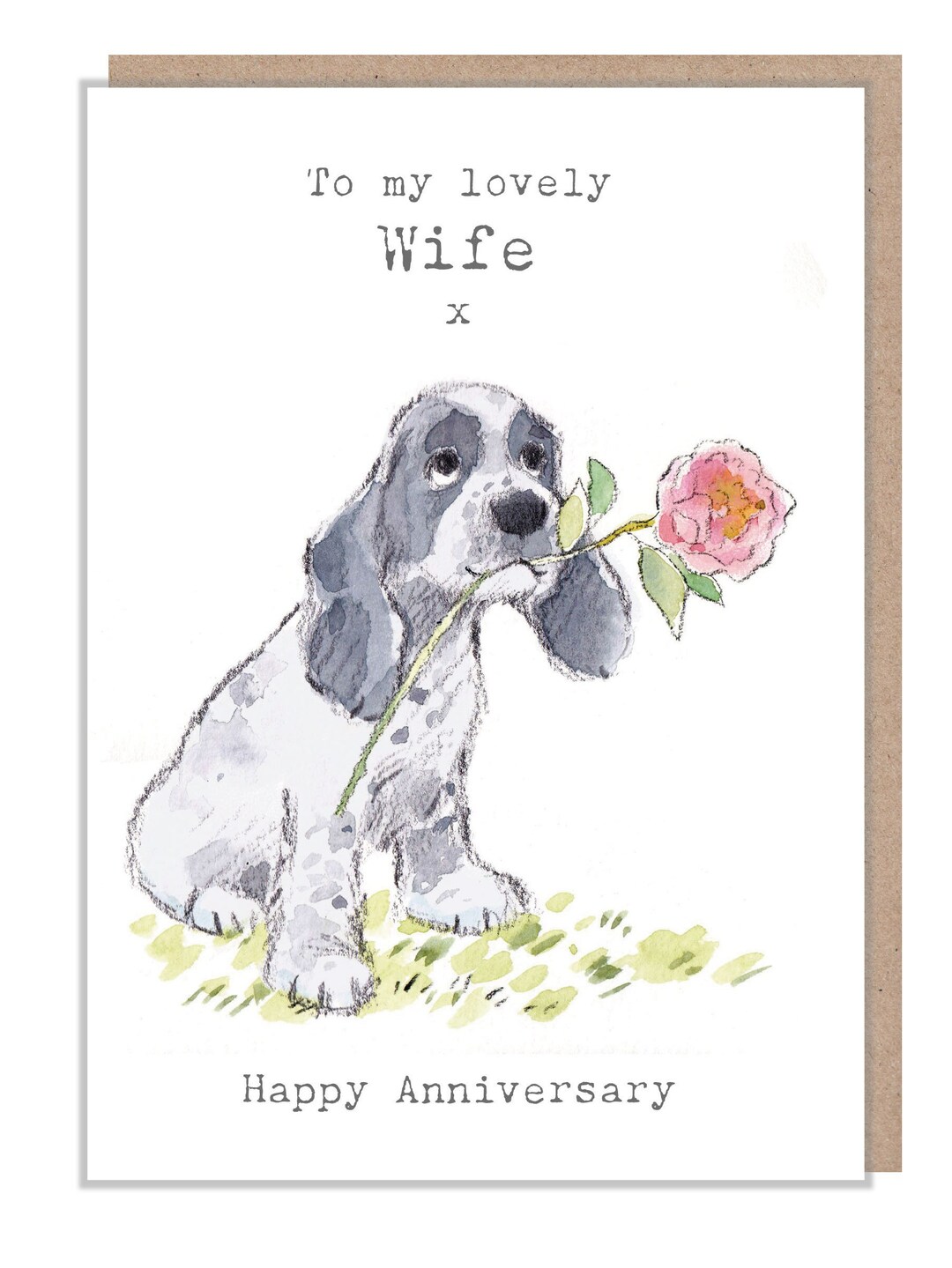 Wife Anniversary Card - Cute Cocker Spaniel Illustration - Absolutely ...