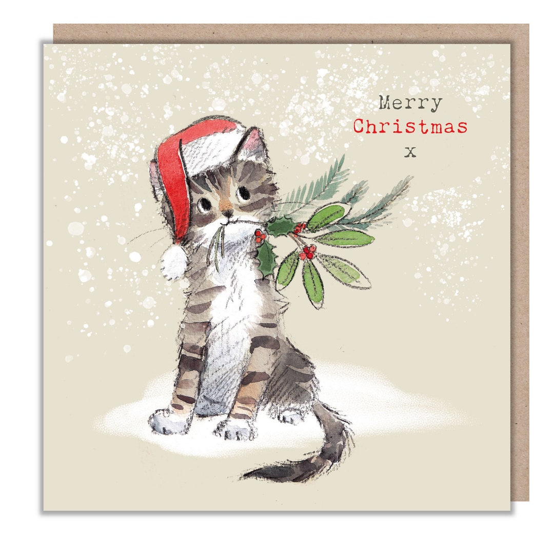 Quality Christmas Card - Charming Tabby Cat Illustration - 'pawsitively ...