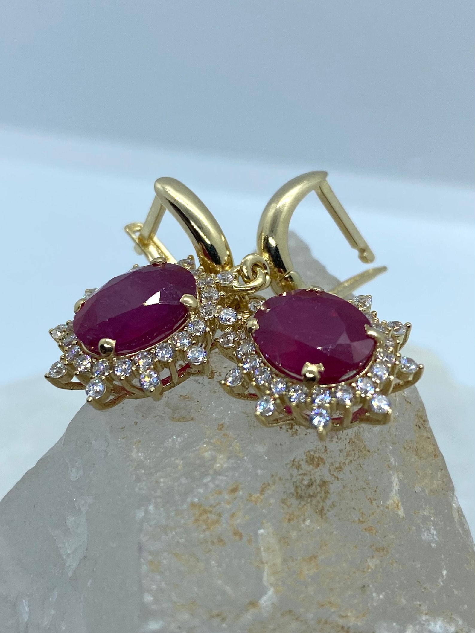 Ruby Gold Earring, Natural Ruby Gemstone Gold Earring, Dainty Gold ...