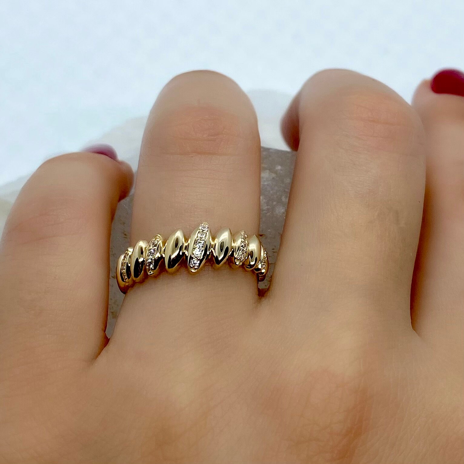 14k Solid Gold Croissant Ring Dome Ring Dome Croissant Ring - Etsy