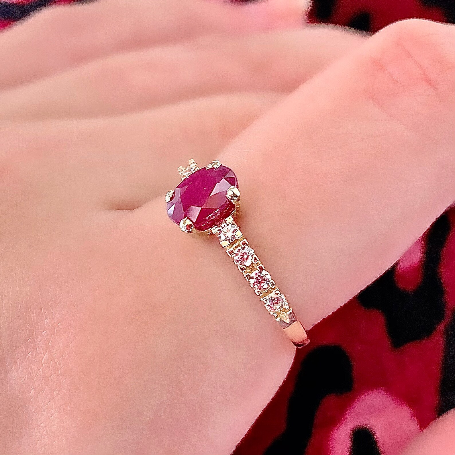 14k Gold Halo Ruby Engagement Ring Solitaire Ruby Gold Ring | Etsy