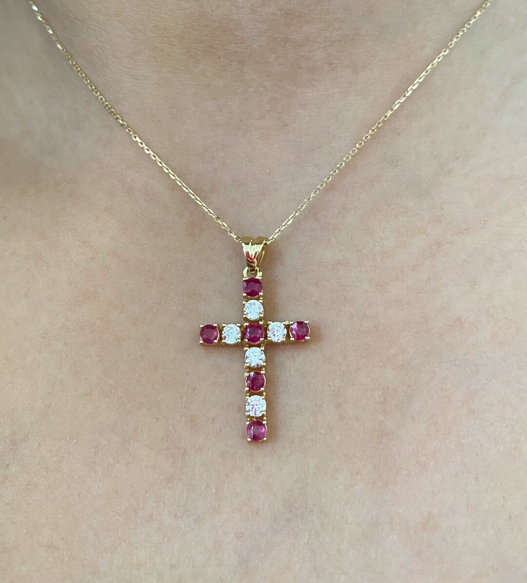 Ruby Gold Necklace - Gold Cross Necklace - Gold Cross Necklace Women ...