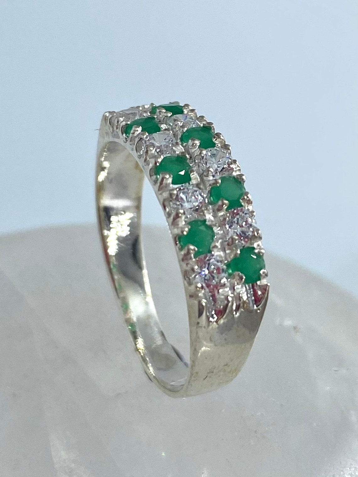 Emerald Silver Ring Sterling Silver Emerald Band - Etsy