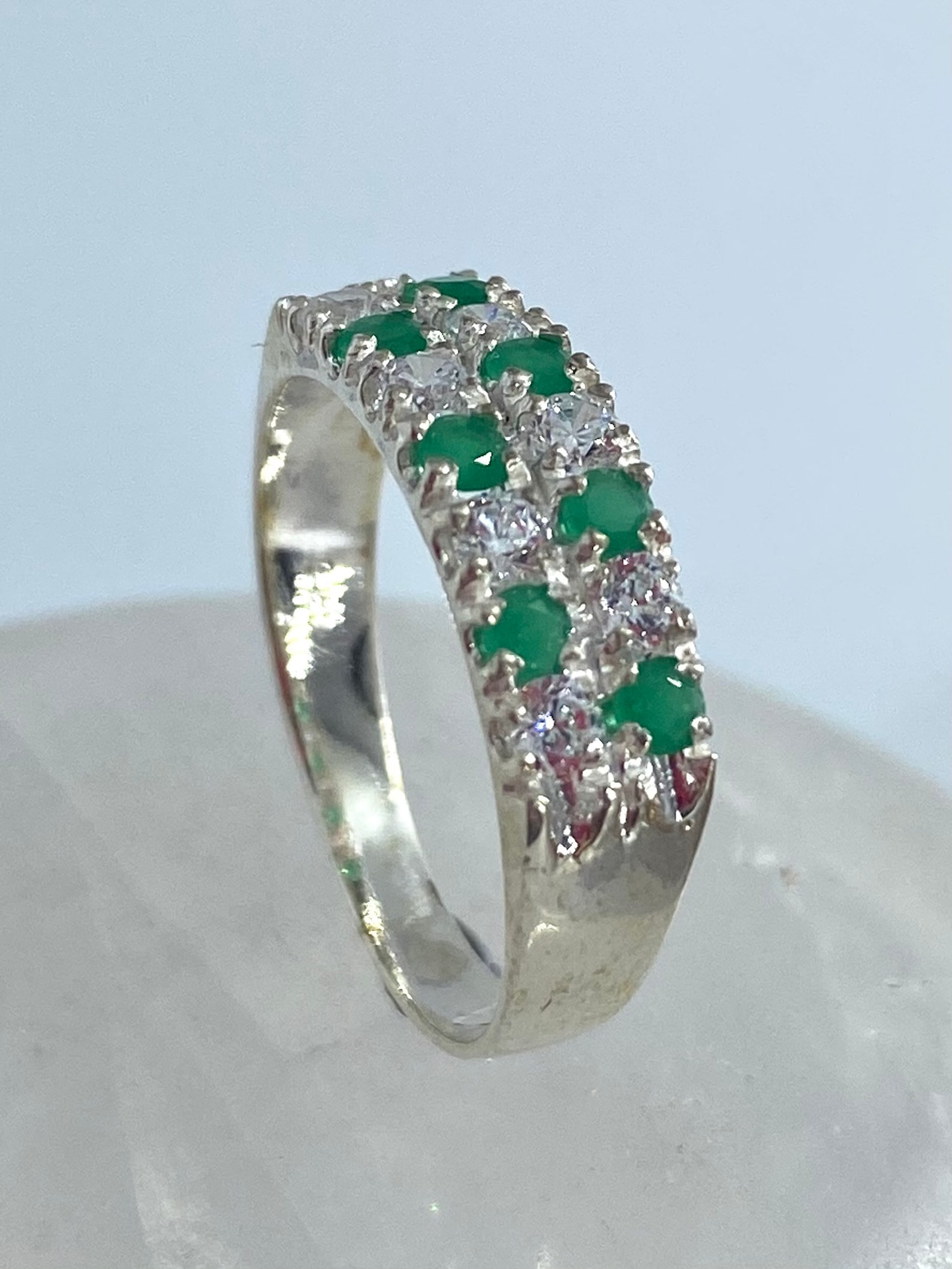 Emerald Silver Ring - Sterling Silver Emerald Band - Minimalist Emerald ...