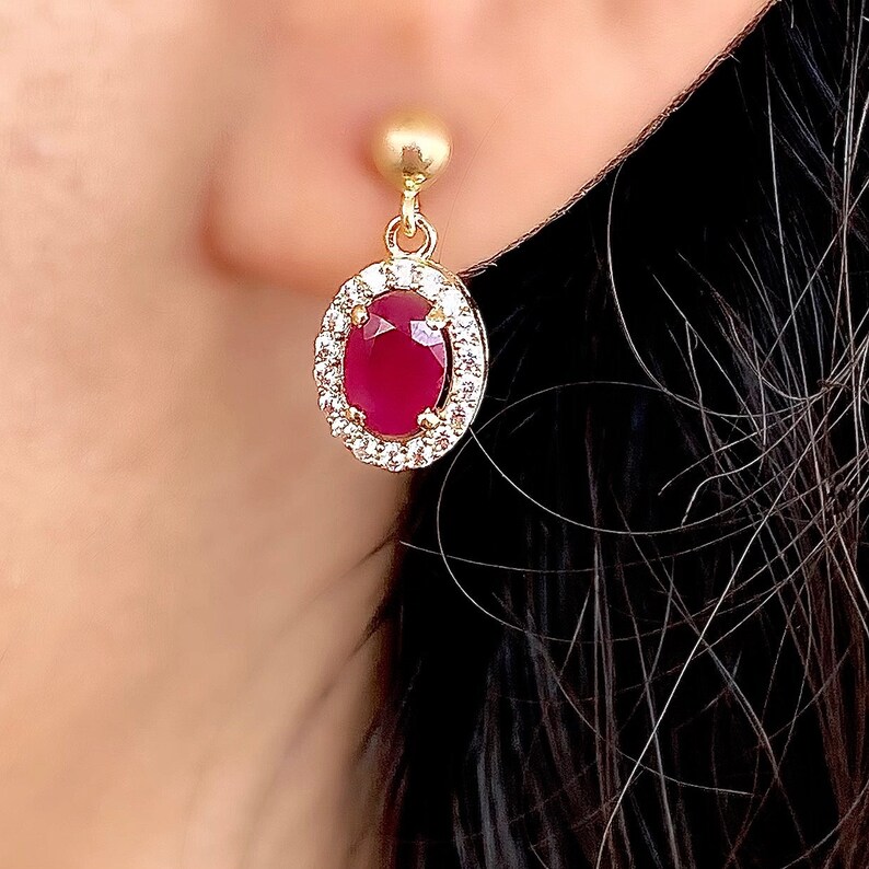 Ruby Gold Earring, Natural Ruby Gemstone Gold Earring, Dainty Gold ...