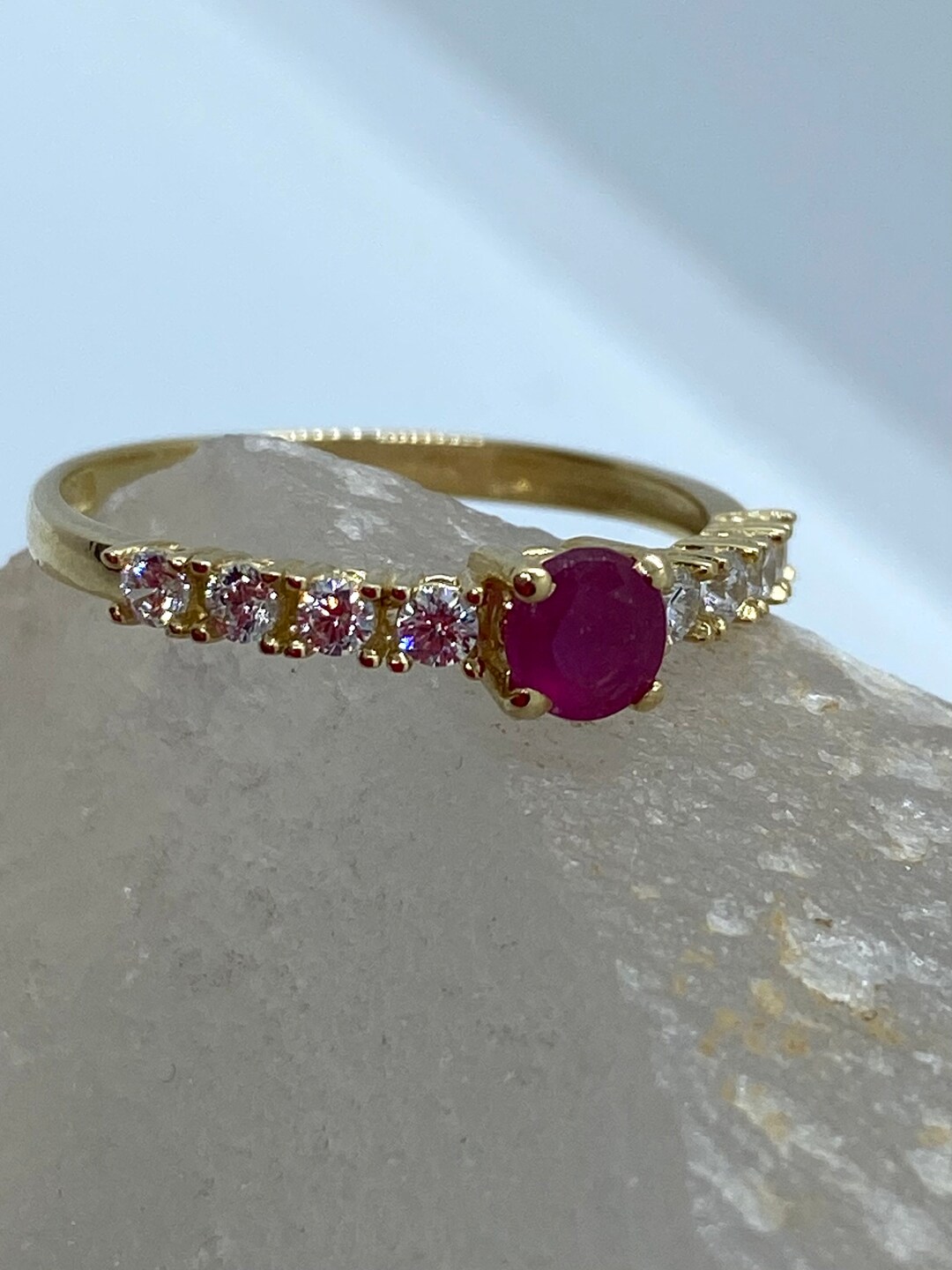 Ruby Gold Ring - Natural Ruby Gemstone Gold Ring - Dainty Gold Jewelry ...