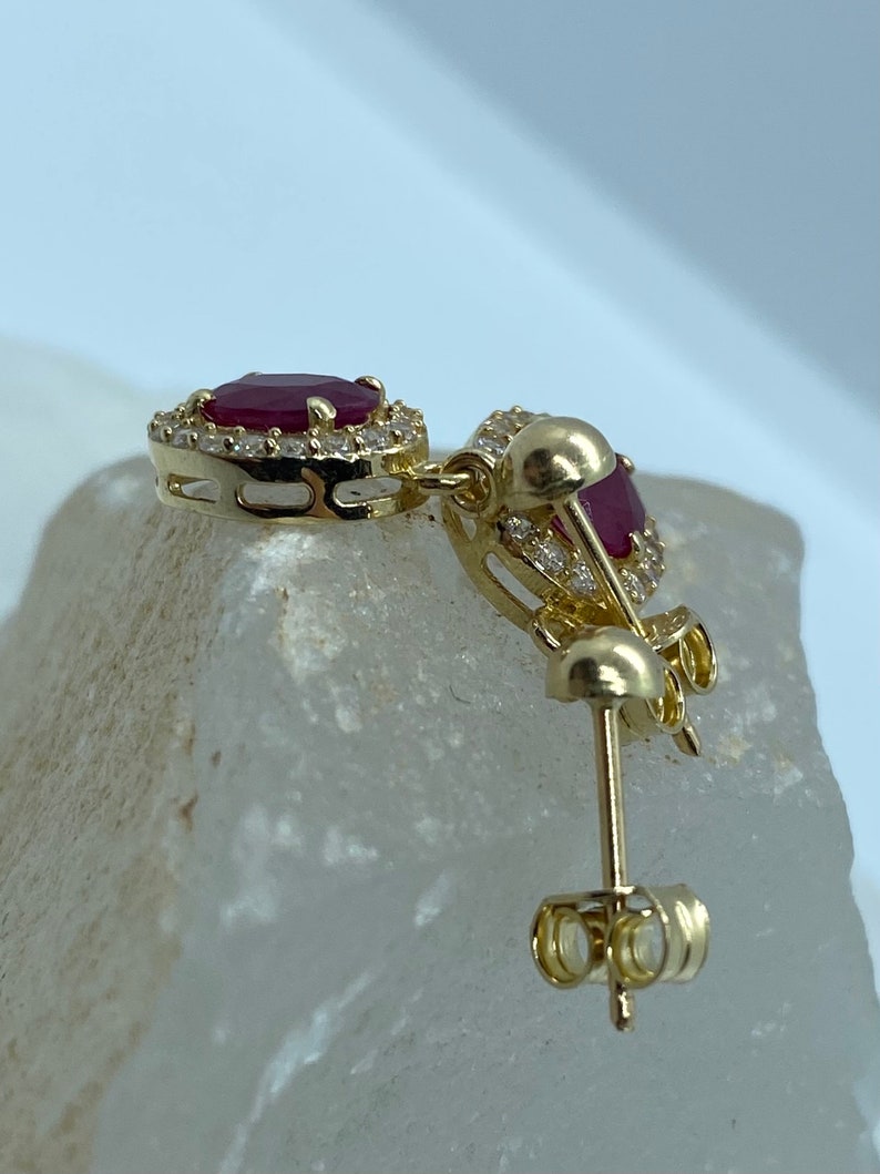 Ruby Gold Earring, Natural Ruby Gemstone Gold Earring, Dainty Gold ...