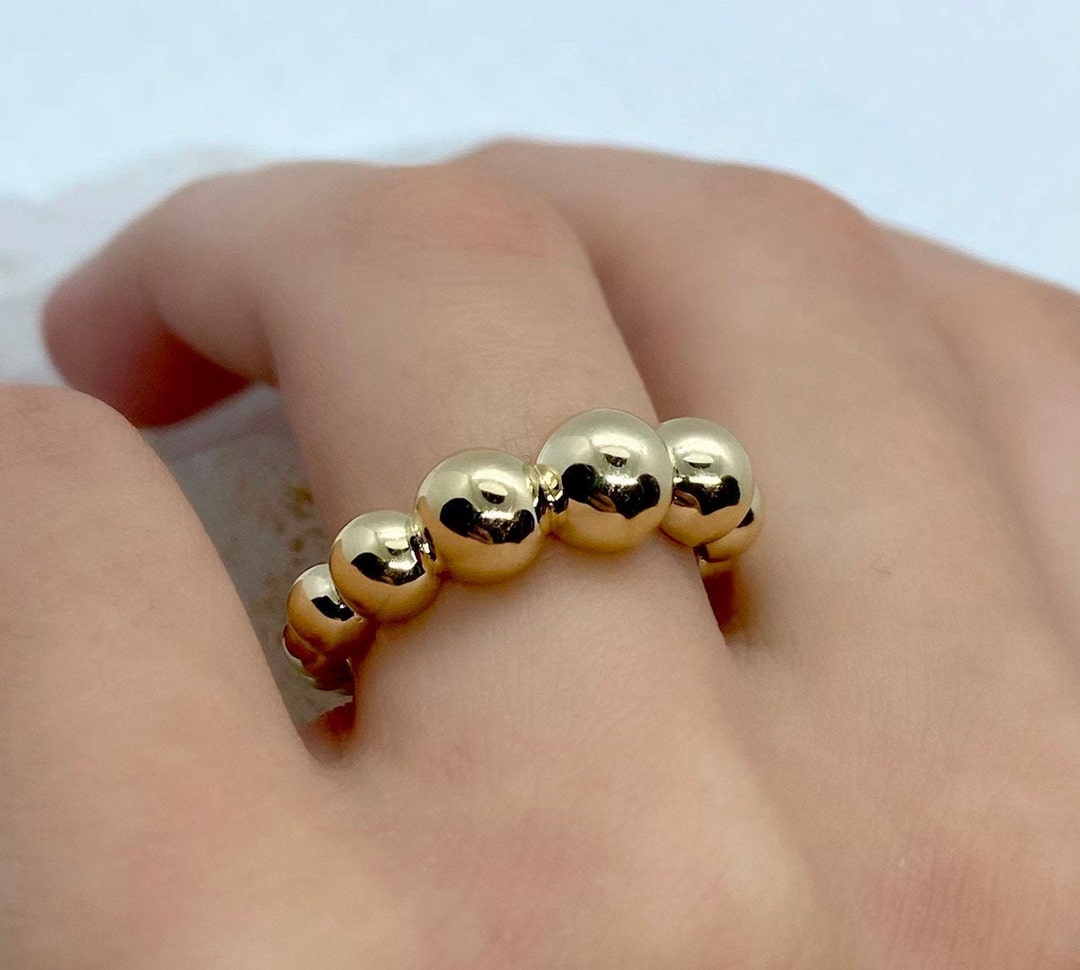 14k Solid Gold Ball Ring, Gold Beaded Ring, Gold Bubble Ring, Gold ...