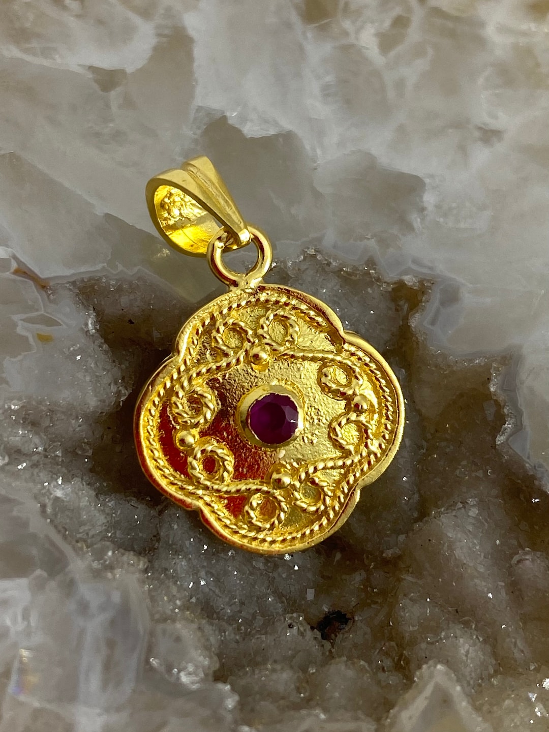 Byzantine Silver - 22k Gold Plated Silver Pendant - Byzantine Dainty ...
