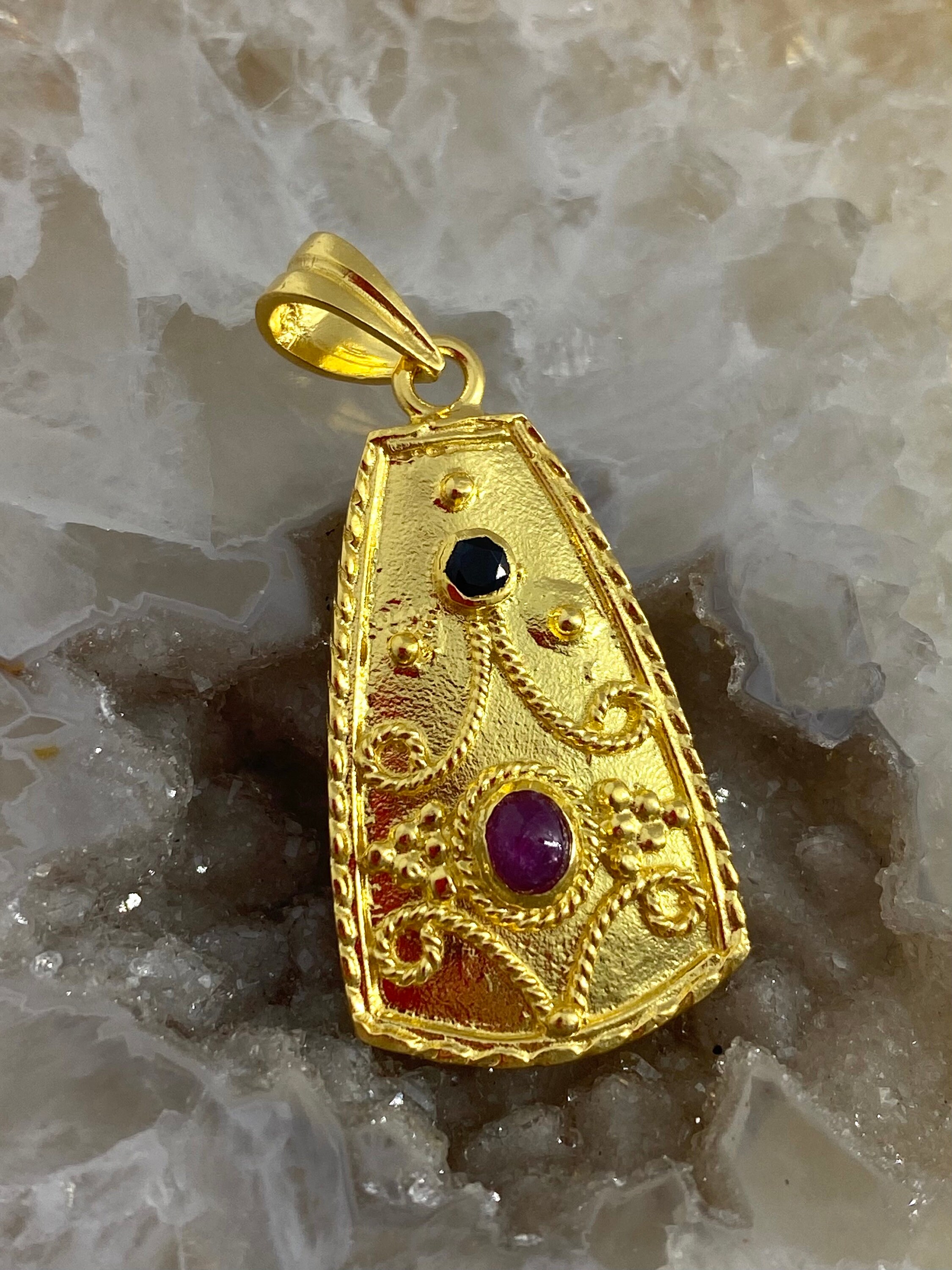 Byzantine Silver - 22k Gold Plated Silver Pendant - Byzantine Dainty ...