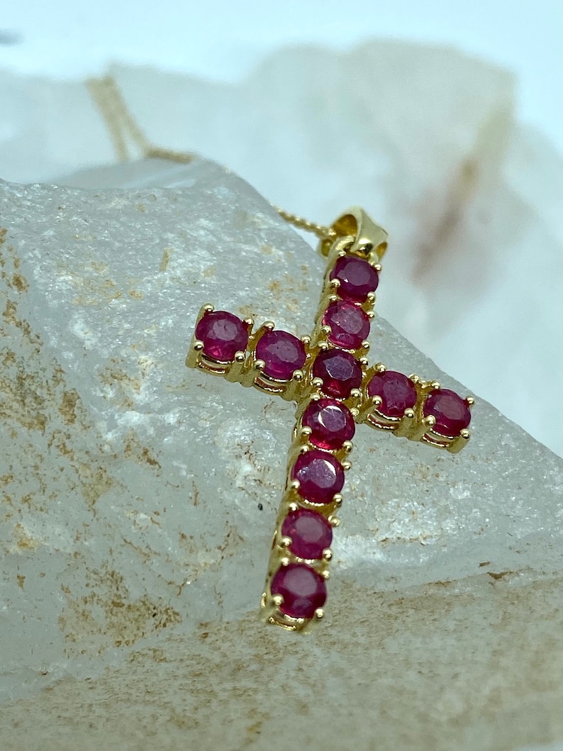 Ruby Gold Necklace Gold Cross Necklace Gold Cross Necklace - Etsy