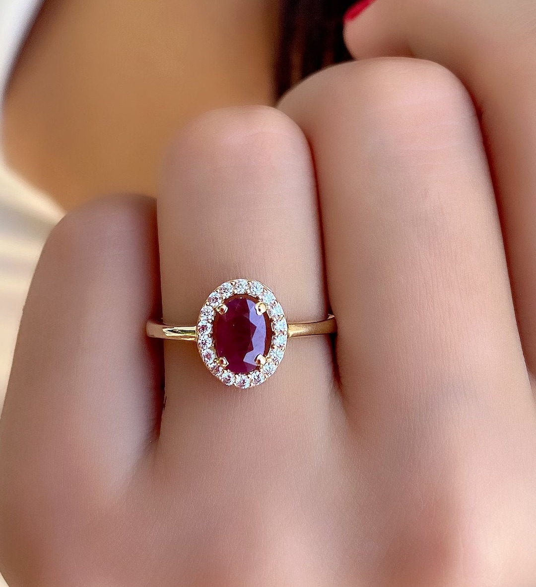 Ruby Gold Ring - Natural Ruby Gemstone Gold Ring - Dainty Gold Jewelry ...
