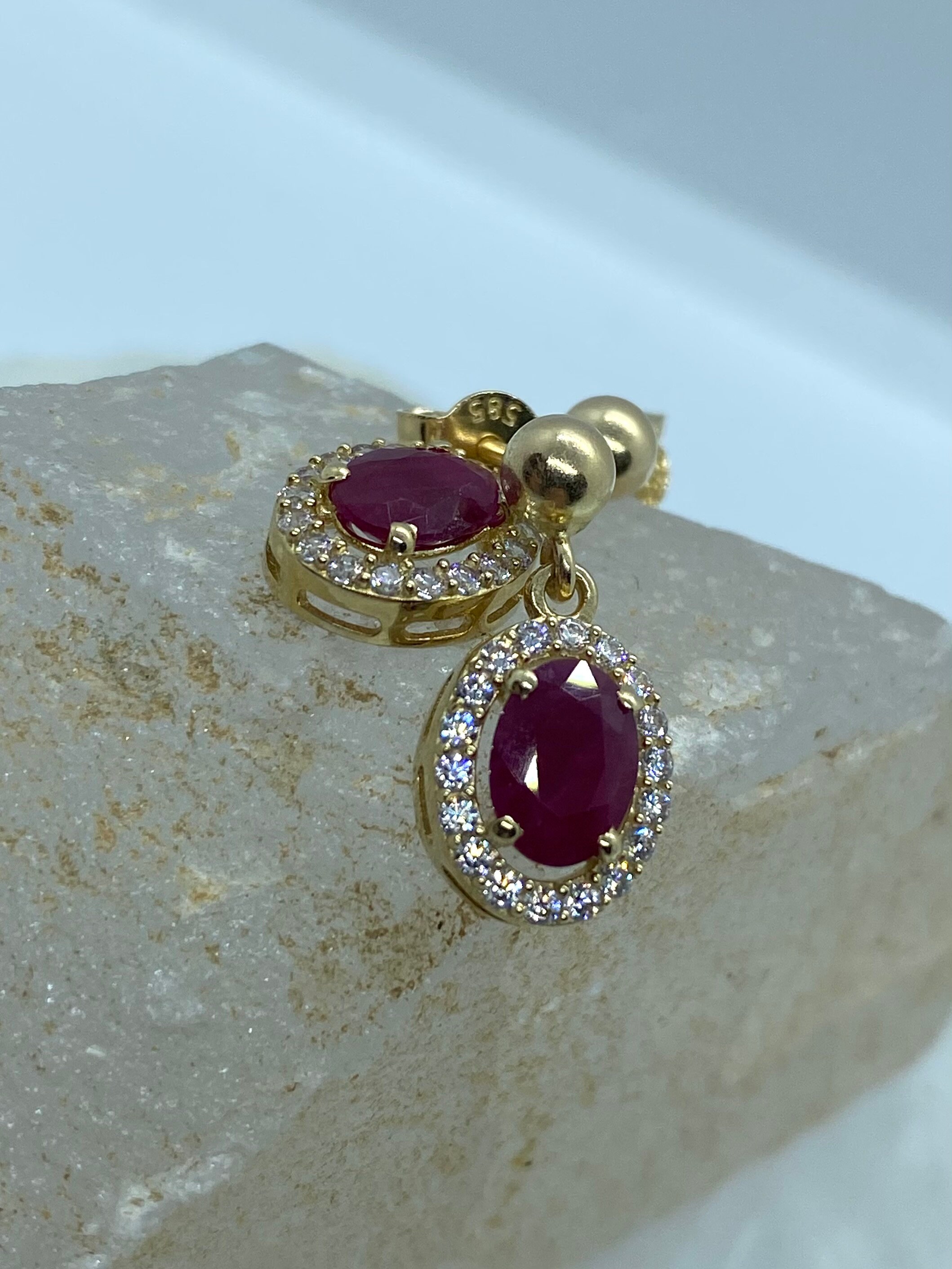 Ruby Gold Earring, Natural Ruby Gemstone Gold Earring, Dainty Gold ...