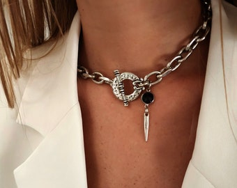 Chunky Chain Necklace, Silver Chunky Necklace, Chunky Chain Toggle ...