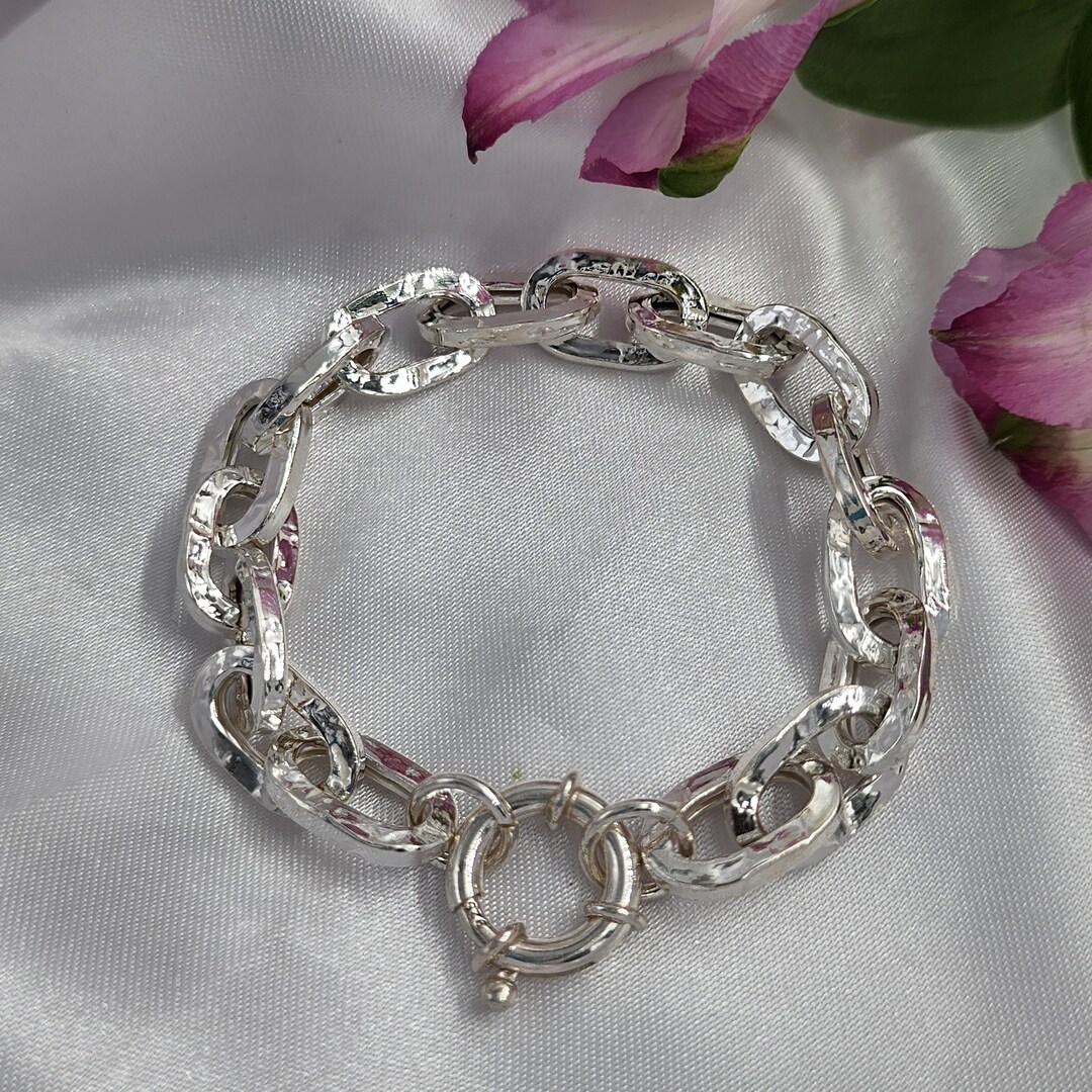Sterling Silver Chunky Bracelet, 925 Silver Chain Bracelet, Chunky ...