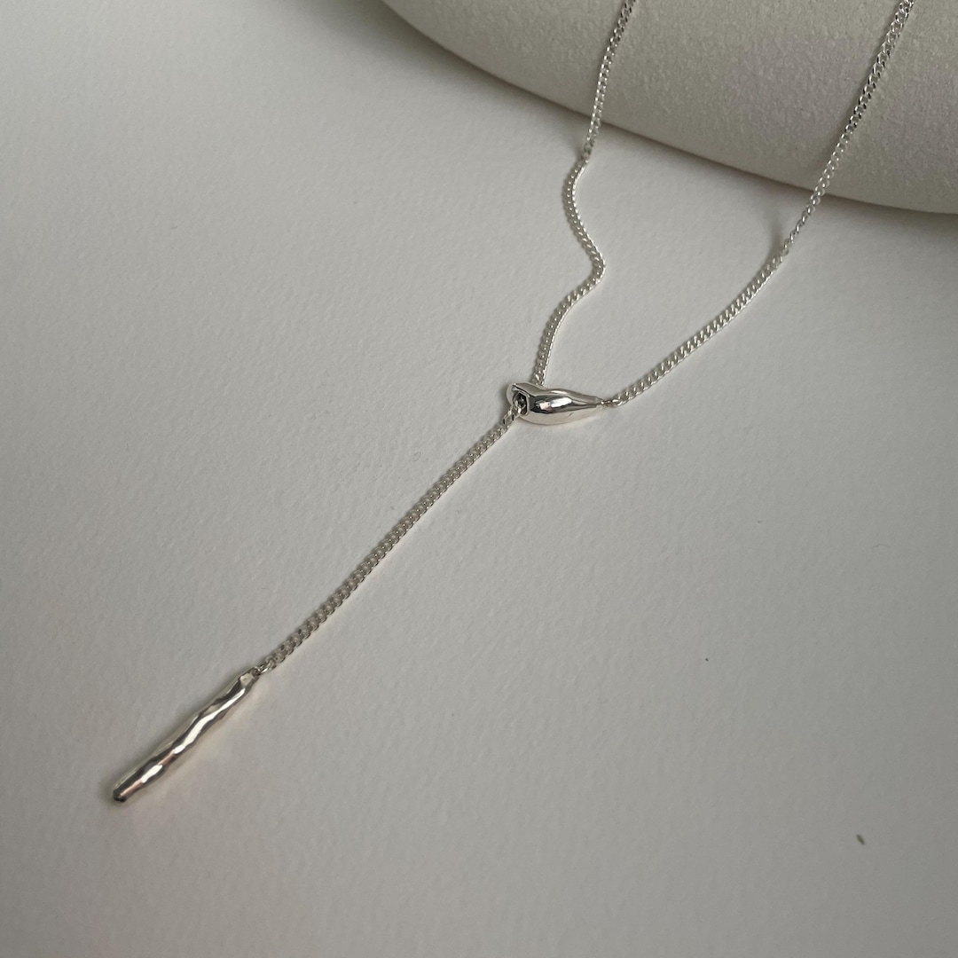 Sterling Silver Lariat Drop Necklace, Dainty Silver Y Necklace, Lariat ...