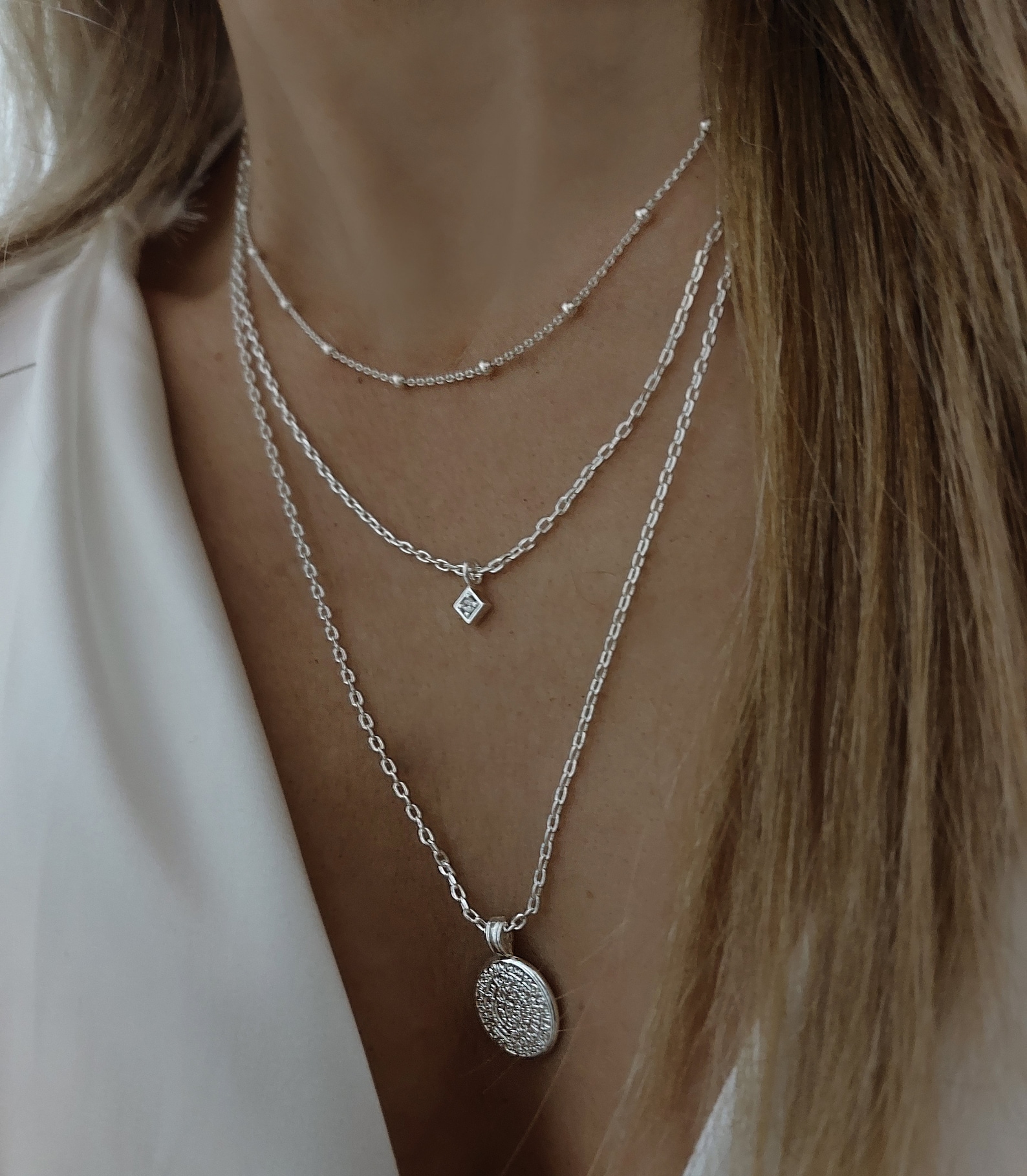 Silver Layered Necklace Set, Dainty Layered Silver Necklace, Layered ...