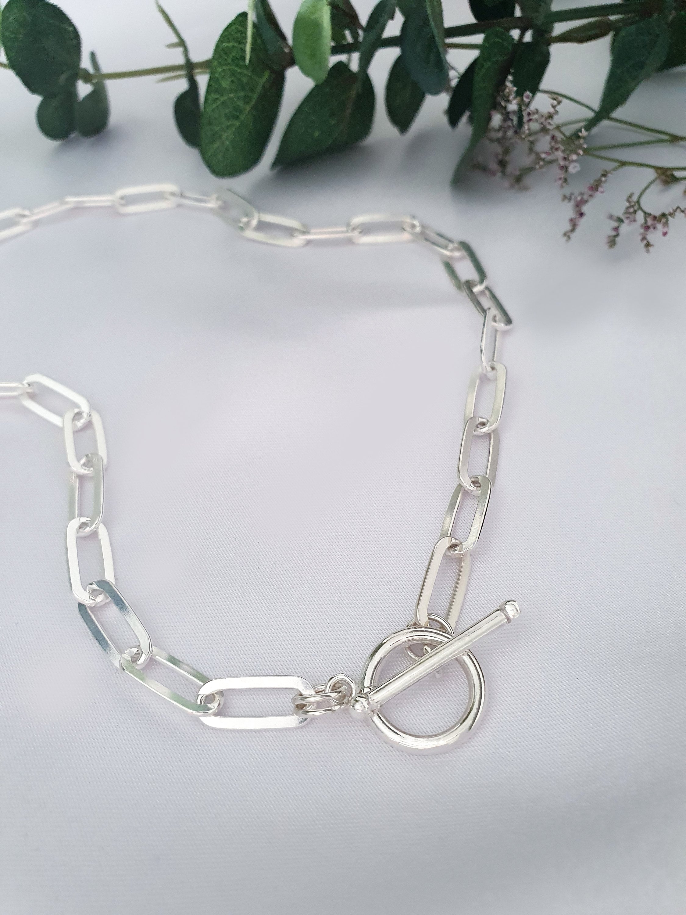 925 Silver Link Chain Necklace Silver Toggle Choker Sterling | Etsy
