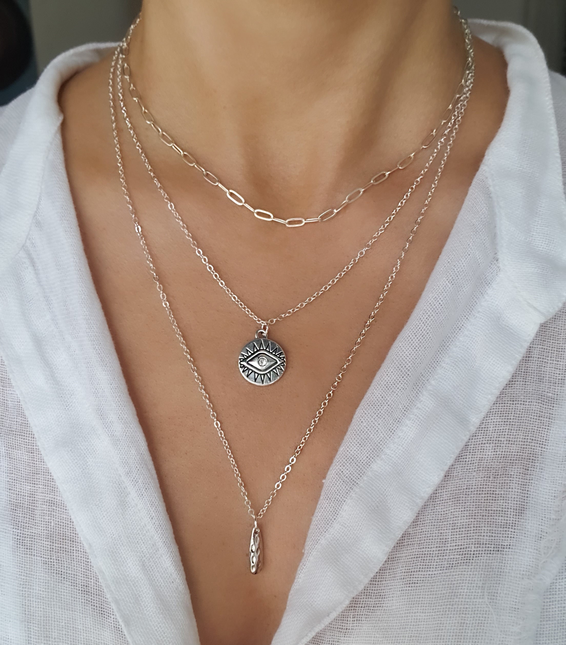 Silver Layered Necklace Set Dainty Layered Silver Necklace - Etsy