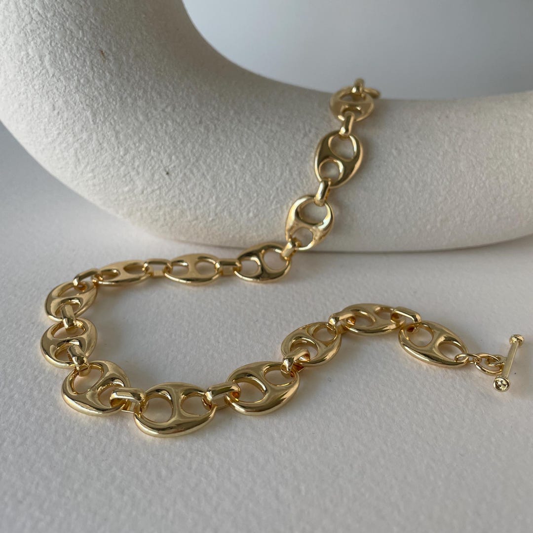 Chunky Gold Coffe Bean Chain Choker, Gold Chunky Choker, Gold Statement Necklace, Bold Necklace ...