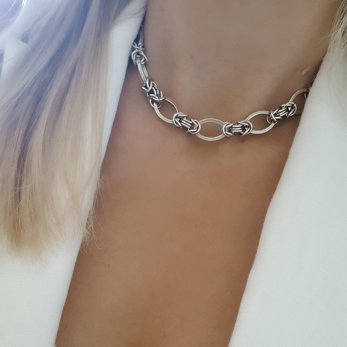 Silver Plated Chunky Choker, Byzantine Knot Statement Necklace - Etsy
