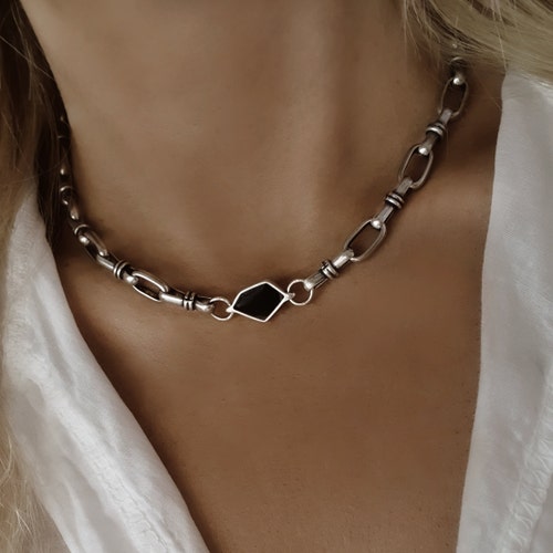 Silver Chunky Choker Chunky Necklace Silver Statement - Etsy