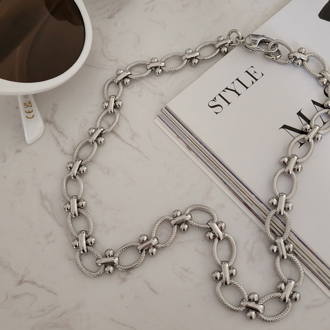 Silver Chunky Choker, Chunky Necklace Silver, Statement Necklace, Oval ...