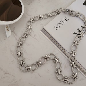 Silver Chunky Choker, Chunky Necklace Silver, Statement Necklace, Oval ...