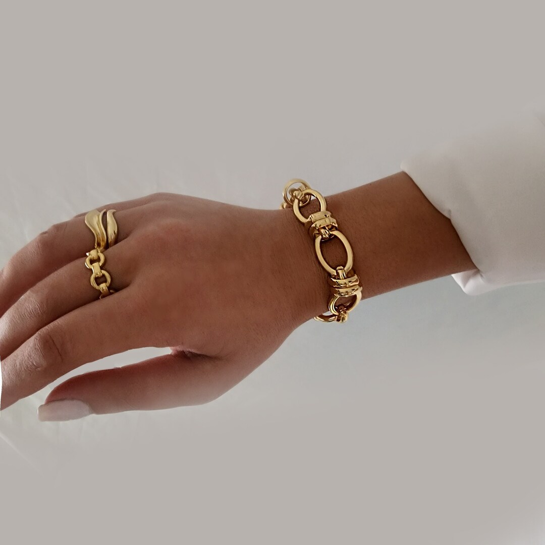 Gold Chunky Bracelet, 18K Gold Chain Bracelet, Chunky Gold Bracelet ...