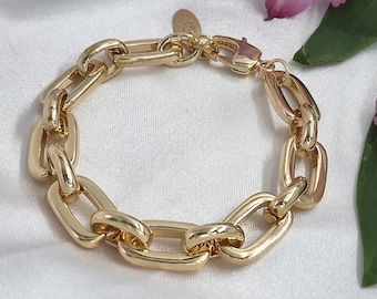 Gold Chunky Bracelet, Statement Gold Bracelet, 14K Gold Chain Bracelet ...