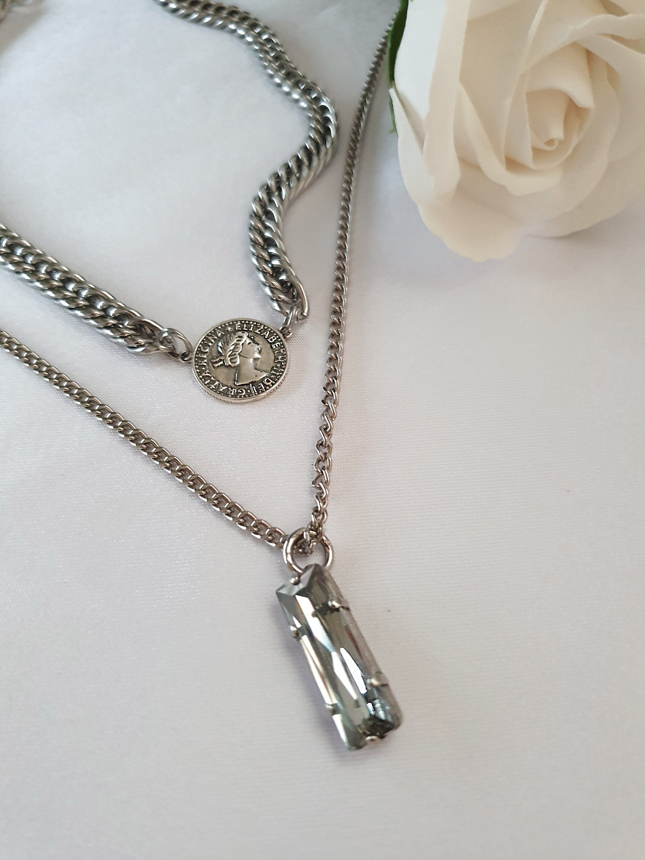 Chunky Silver Curb Choker Necklace, Chunky Silver Pendant Choker ...