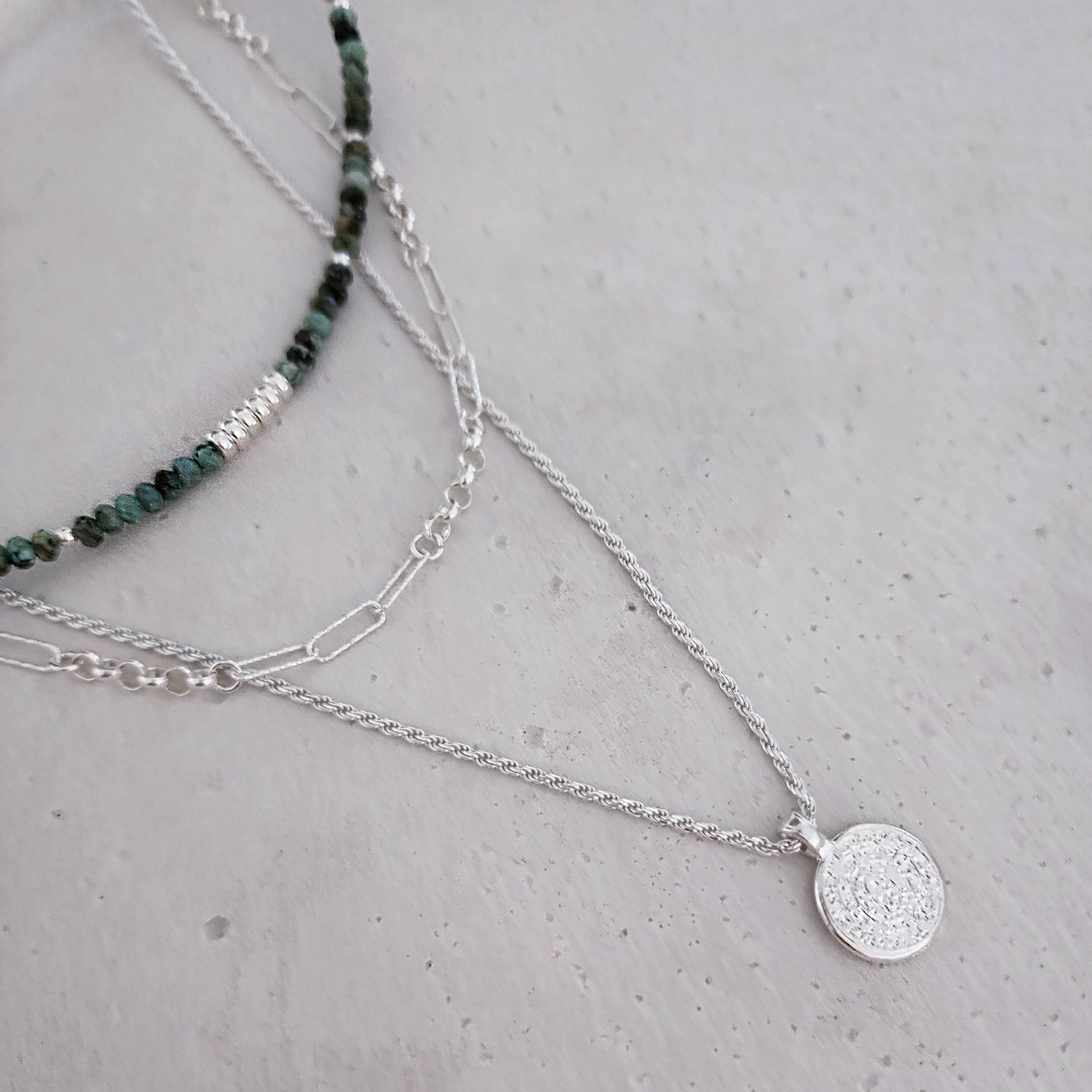 Sterling Silver Coin Necklace, Rope Chain Coin Silver Necklace, Coin ...