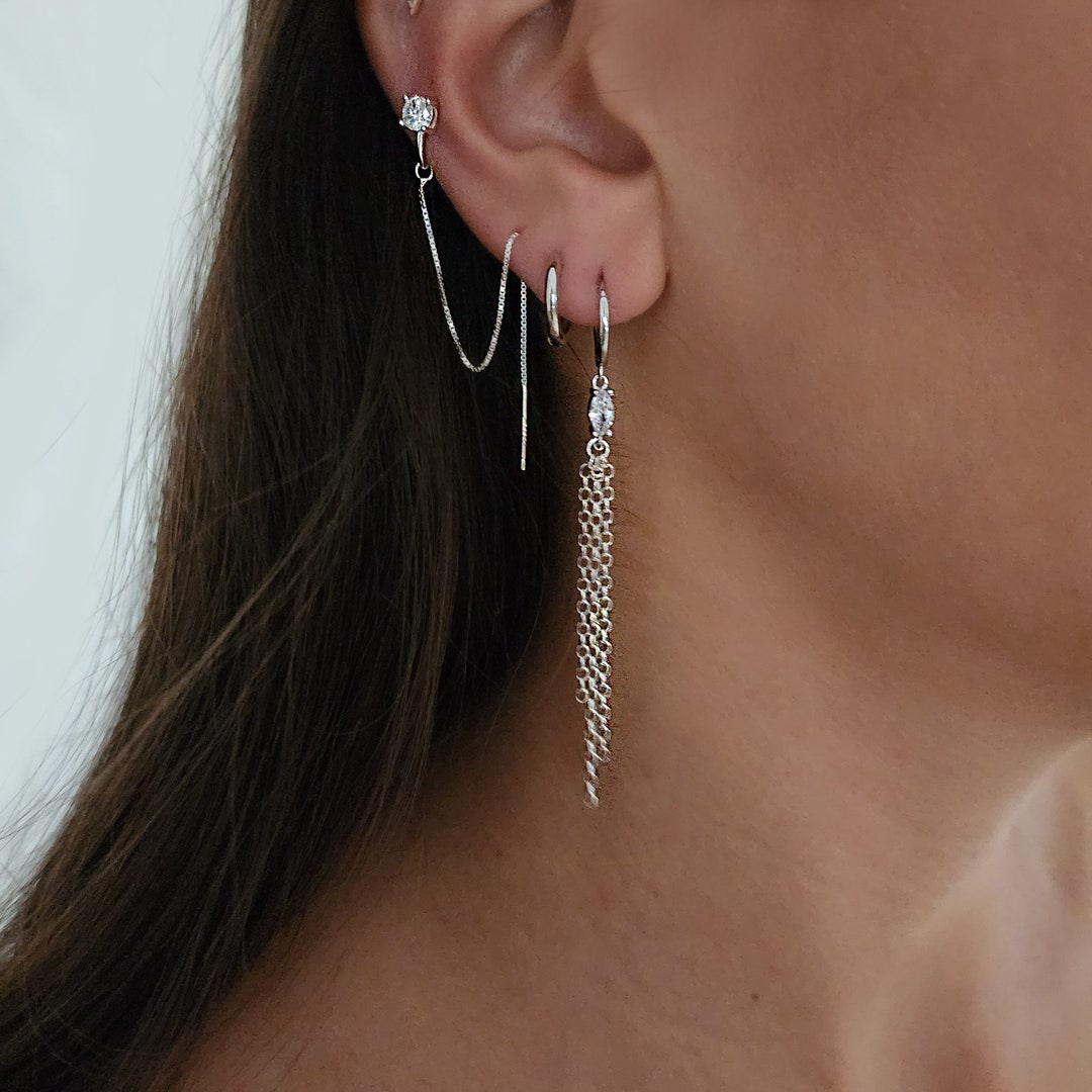 Sterling Silver Hoop Earrings Stack, Stacking Earrings, Earrings Set ...