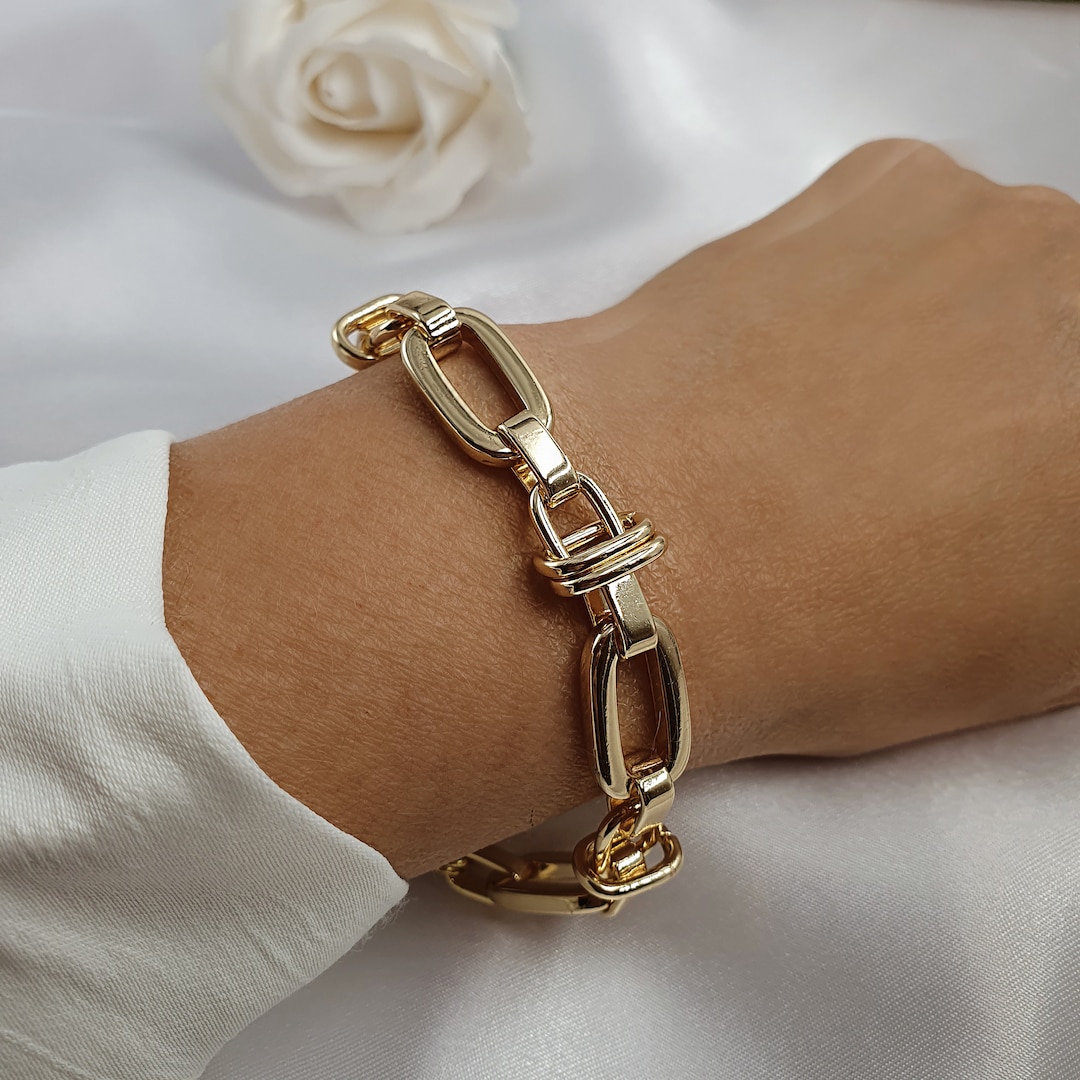 Gold Chunky Bracelet, Statement Gold Bracelet, 14K Gold Chain Bracelet ...