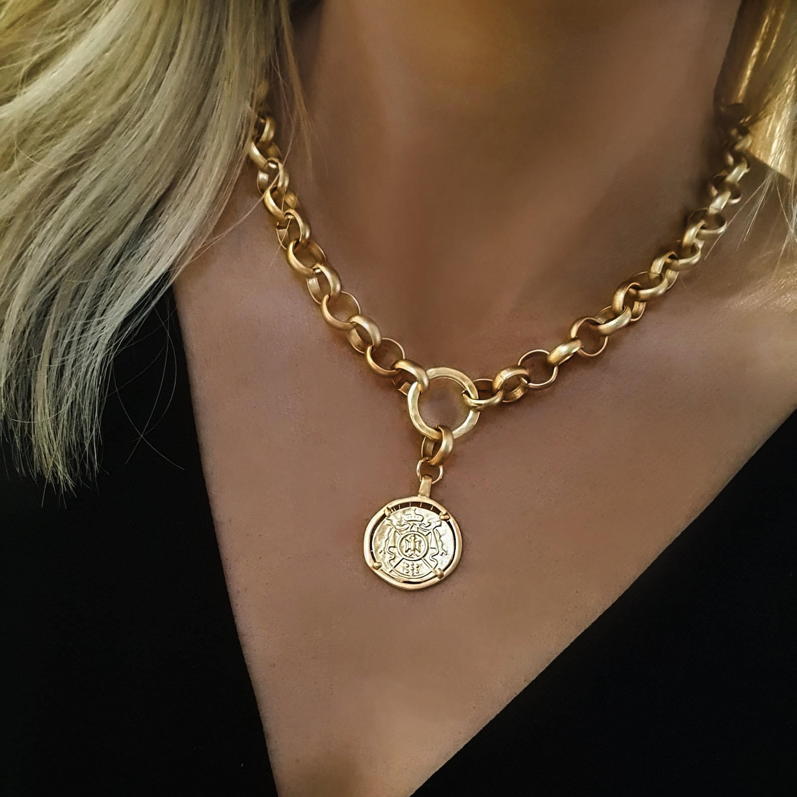 Gold Chunky Medallion Choker, Greek Coin Mythology Jewel - Etsy